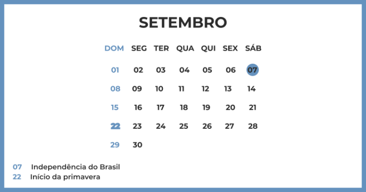 Feriados de setembro (2024): calendário com todas as pausas!